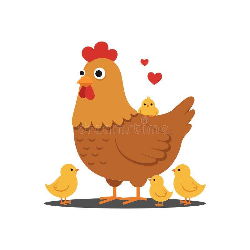 Chicken with Chicks in Flat Design Style Vector Art Stock Vector ...