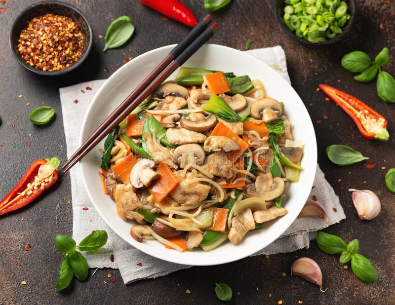 Chicken Chop Suey in White Plate. Take Away Food Stock Image - Image of ...