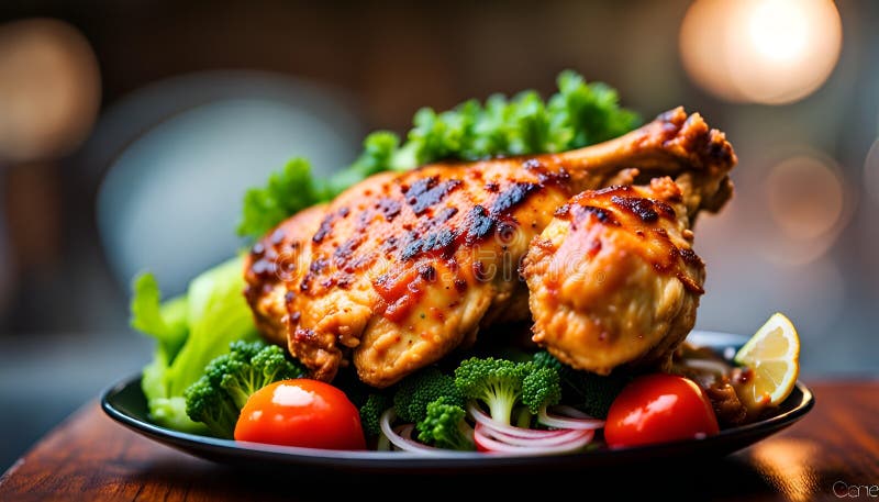 Chicken Chops Served on a Plate Stock Illustration - Illustration of ...