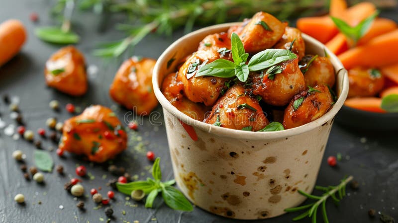 Chicken Chunks in a Paper Cup Popcorn Chicken with Herbs and Carrots ...