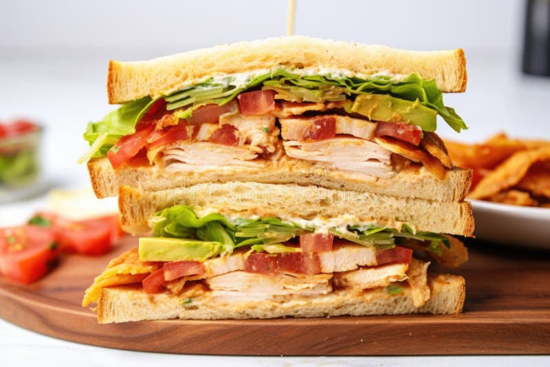 Chicken Club Sandwich in Half, with Layers Visible Stock Photo - Image ...