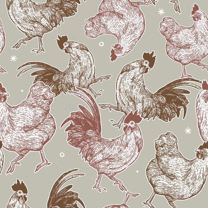 Chicken Collection Seamless Pattern, Hand Draw Sketch Vector Stock ...