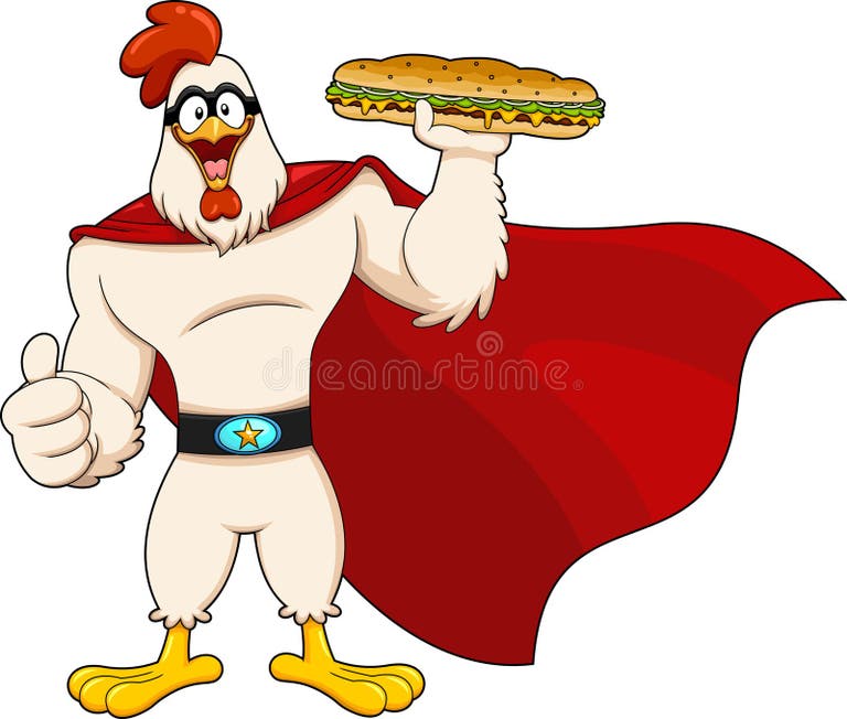 SuperHero Chicken Rooster Cartoon Character Present Best Sub Sandwich ...