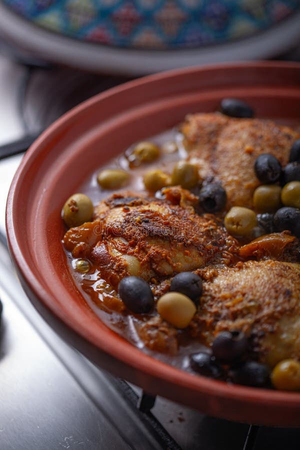 Chicken Cooked with Olives in Tagine. Stock Photo - Image of paprica ...