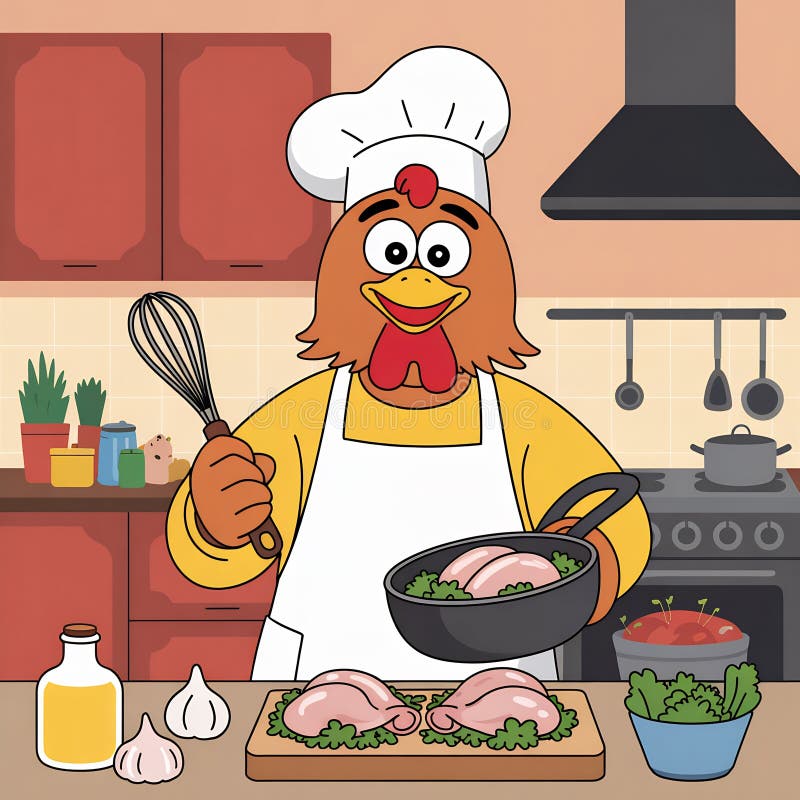 Chicken Cooking in the Kitchen Stock Image - Image of dress, chicken ...