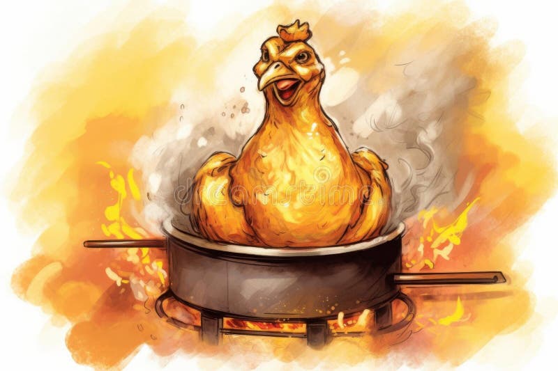 Chicken Cooking Over Fire in Pot Stock Illustration - Illustration of ...