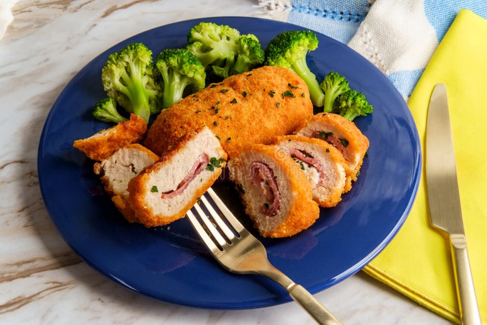 Chicken Cordon Bleu Broccoli Stock Photo - Image of dish, cachopo ...