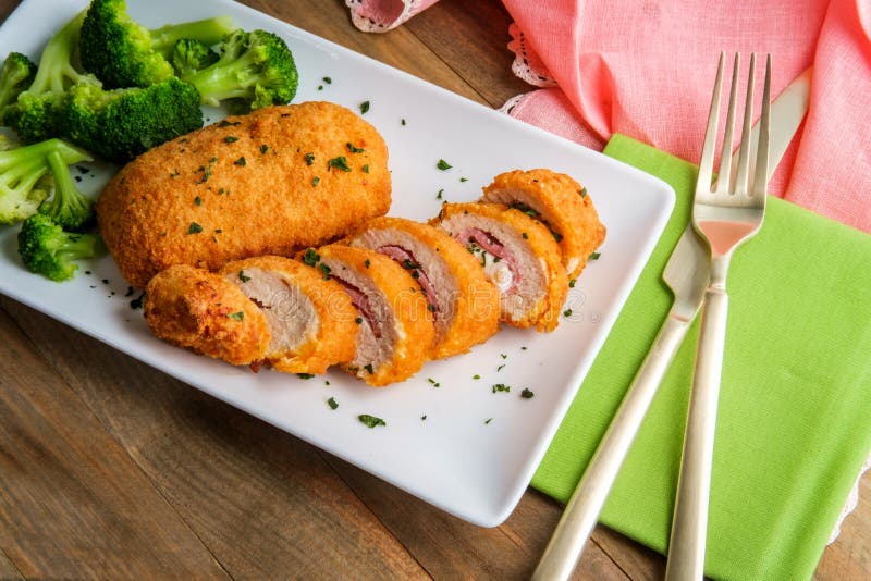 Chicken Cordon Bleu Broccoli Stock Photo - Image of crums, fried: 220796560