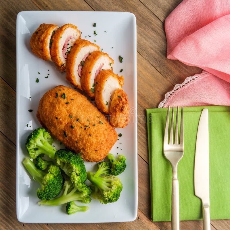 Chicken Cordon Bleu Broccoli Stock Photo - Image of eating, fork: 220796580