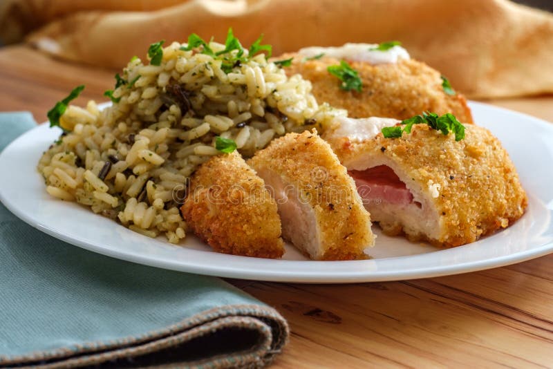 Chicken Cordon Bleu Rice stock image. Image of herbed - 145581255