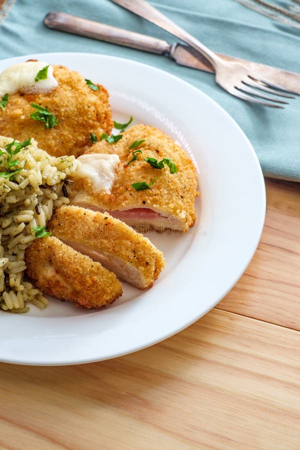 Chicken Cordon Bleu Rice stock image. Image of meat - 145581261