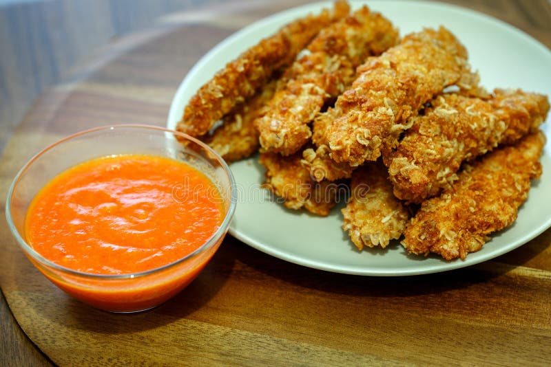 Chicken crisps with sauce stock photo. Image of food - 85227202