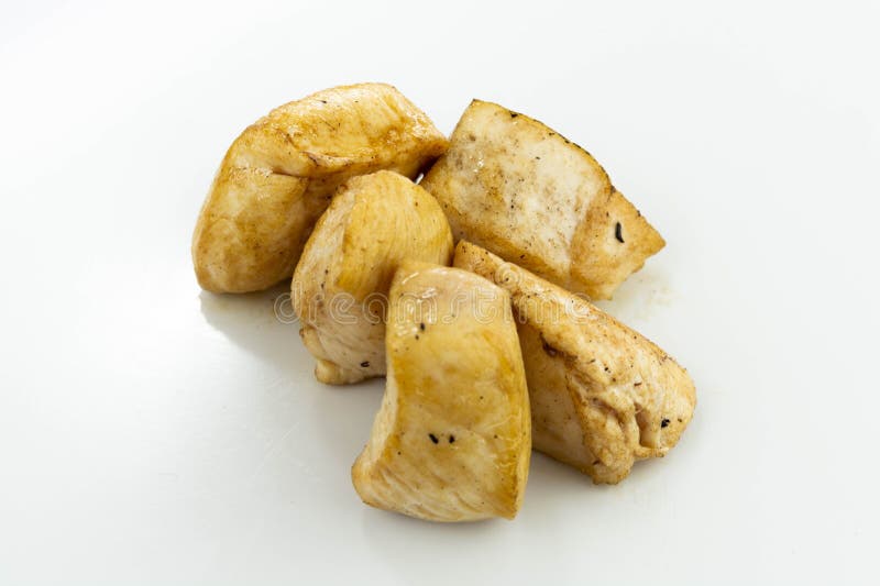 Chicken Cubes Isolated on a White Background, Front View Stock Photo ...