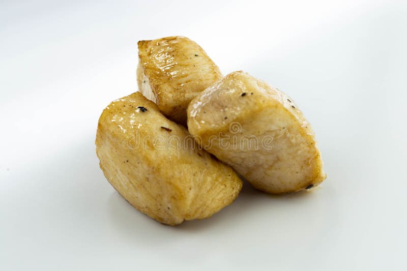 Chicken Cubes Isolated on a White Background, Front View Stock Photo ...