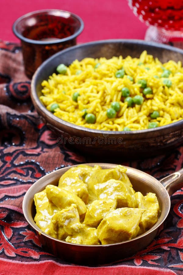 Chicken Curry with Basmati Rice and Green Peas Stock Photo - Image of ...