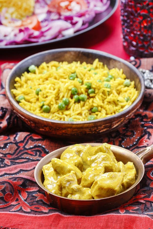 Chicken Curry with Basmati Rice and Green Peas Stock Image - Image of ...