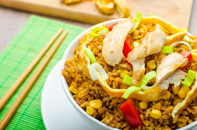 Chicken Curry Rice with Crispy Chinese Omellete Stock Image - Image of ...