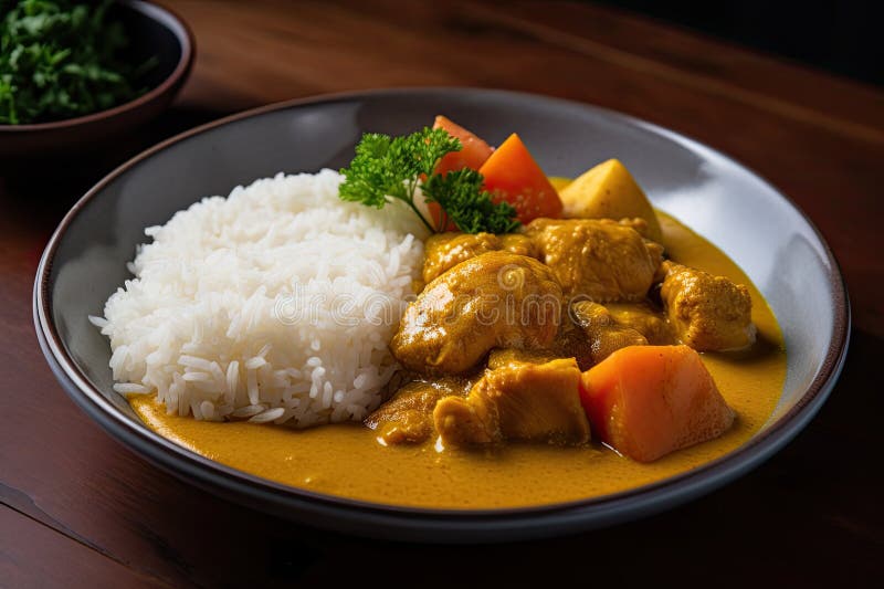 Chicken Curry and Rice for Lunch. Generative Ai Stock Illustration ...