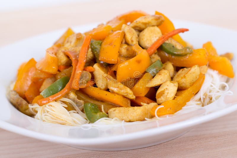 Chicken Curry on Rice Noodle Stock Image - Image of indian, orange ...