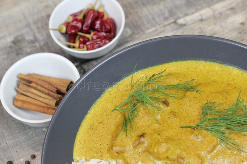 Chicken Curry with Rice on a Plate Indian Cuisine Stock Image - Image ...