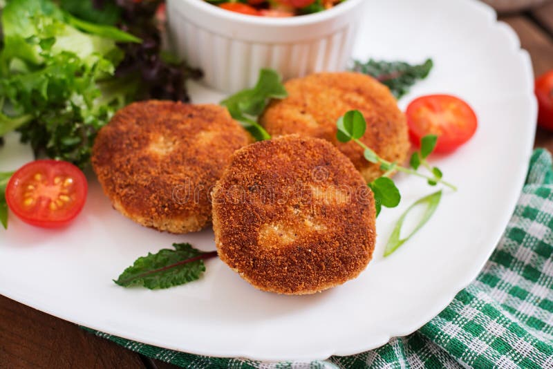 Chicken Cutlet with Vegetables Stock Image - Image of herbs, fried ...