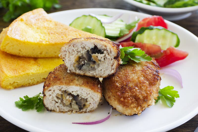 Chicken Cutlets with Mushrooms Stock Photo - Image of cuisine, cheese ...
