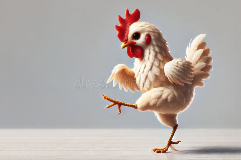 Chicken Dancing on a Clean Surface. Space for Text. Stock Image - Image ...