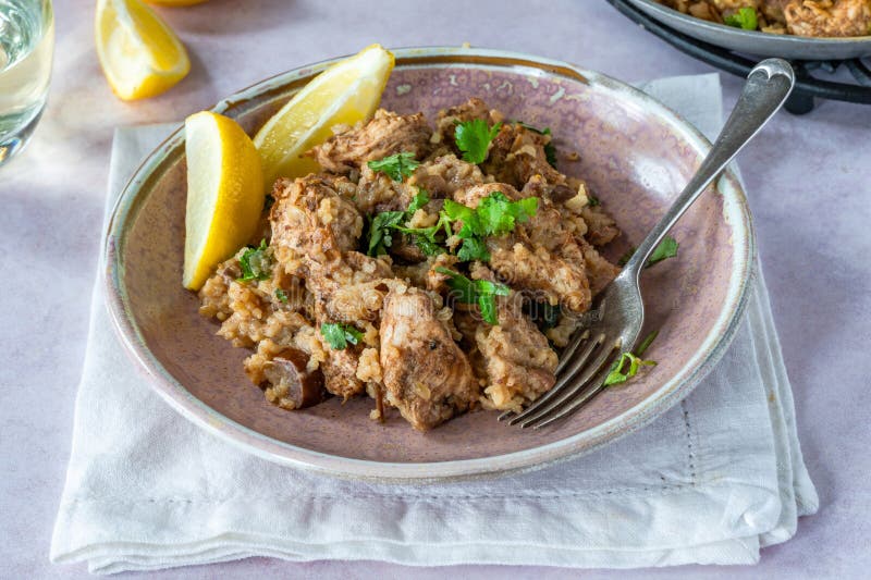 Chicken and date pilaf stock image. Image of meat, organic - 357057319