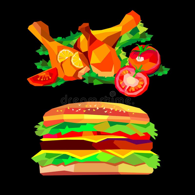 Chicken Dinner Baked Roasted Food Burger Hamburger Cheeseburger Stock ...