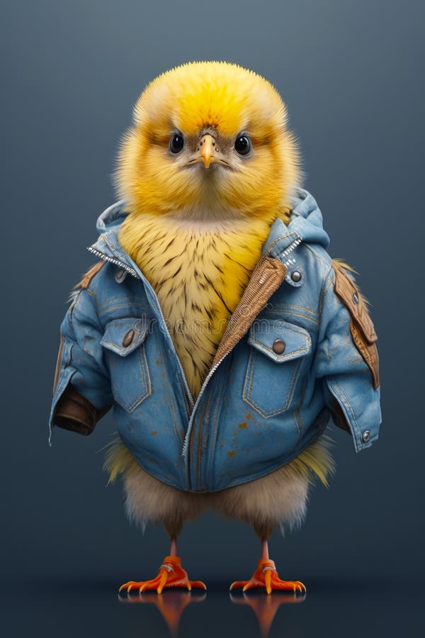 Chicken Dressed in Blue Jacket with Yellow Patch on it S Chest ...