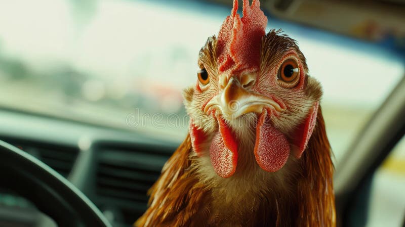 Chicken Driving a Car. Funny, Bizarre Picture Stock Illustration ...