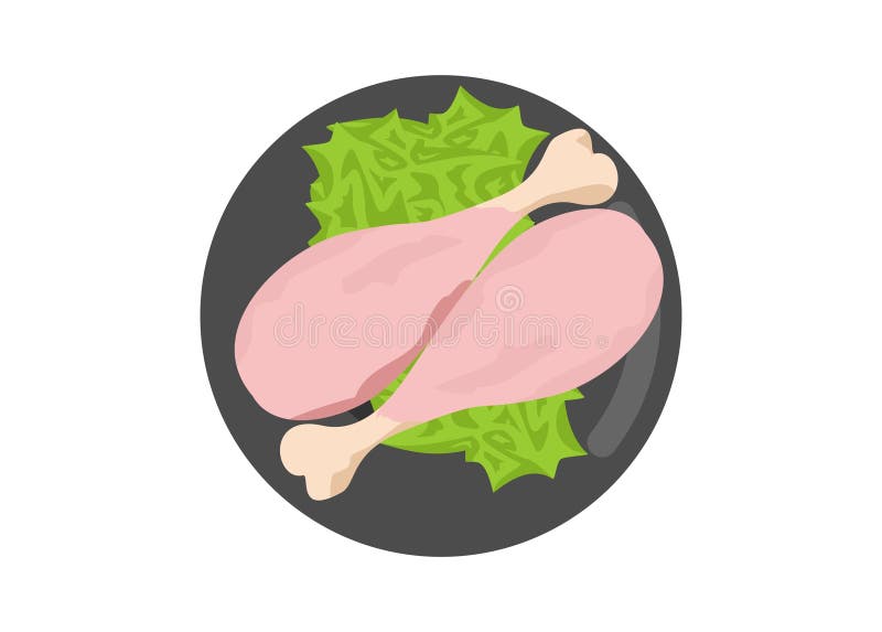 Chicken Drumstick on a Plate. Simple Flat Illustration. Stock Vector ...