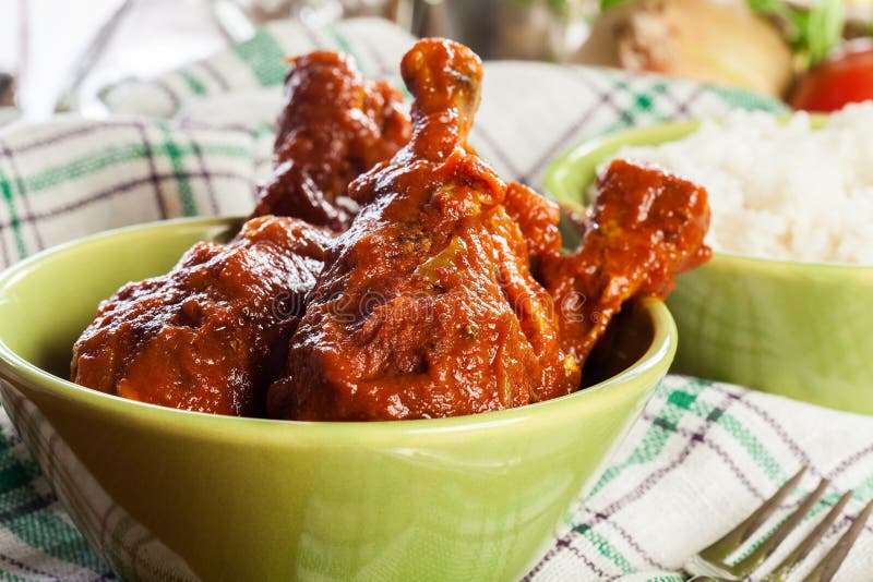 Chicken Drumsticks Curry with Rice Stock Image - Image of salad ...