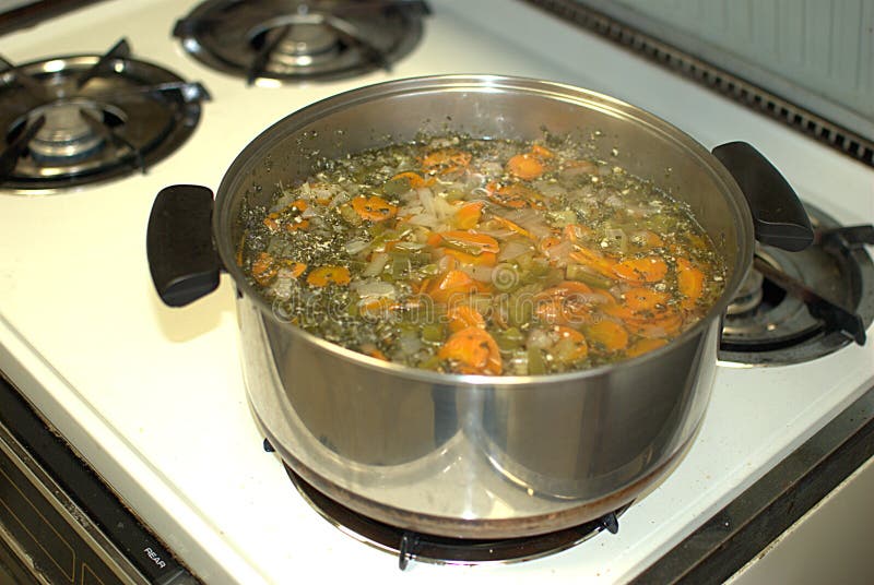 A Chicken and Dumplings Meal in the Process of Simmering Stock Image ...