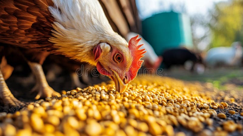 Chicken Eating GrainThe Simple Joy of Chickens and Their Food Stock ...
