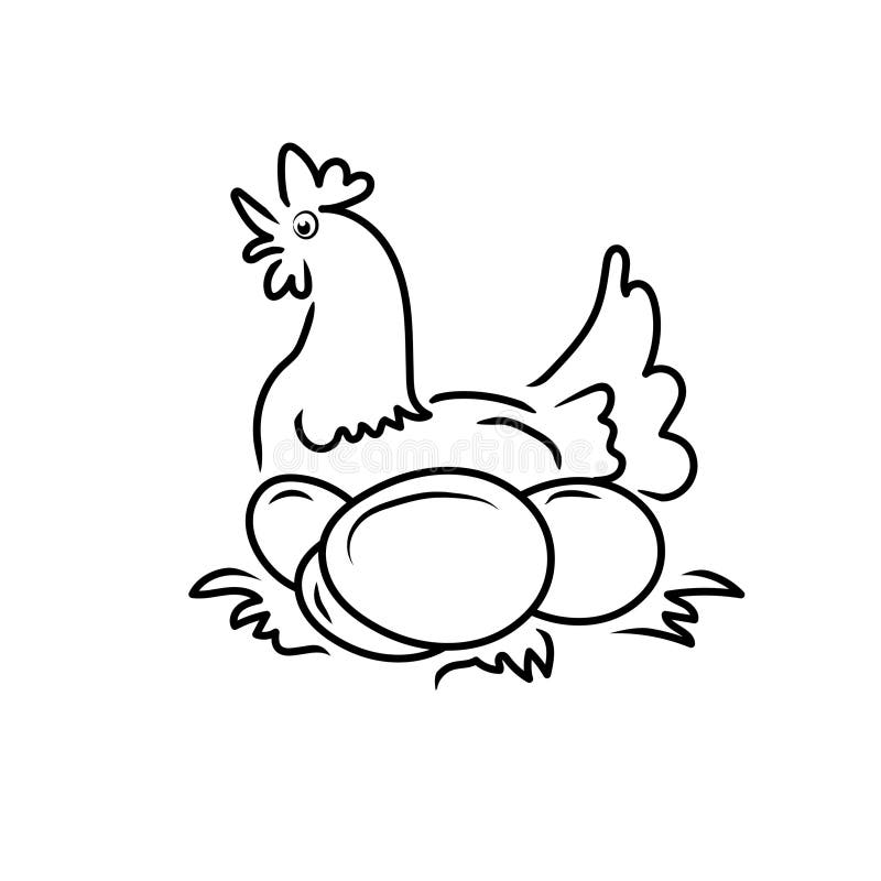 Chicken with Egg Black Outline Vector Illustration Stock Vector ...