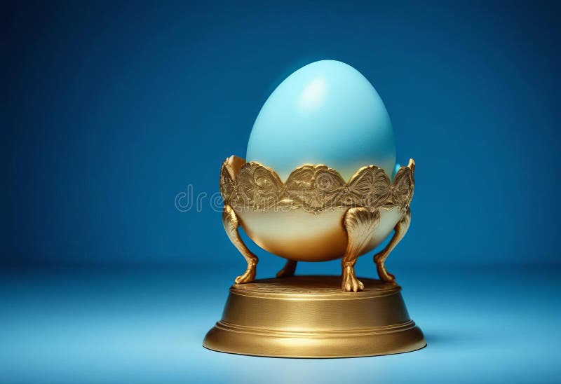 Chicken Egg Propped Up by Ornate Golden Base Under Spot Light Stock ...