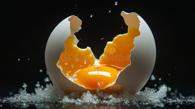 Chicken Egg Shell Cracked in Half, Egg Yolk and White Dropping Out ...