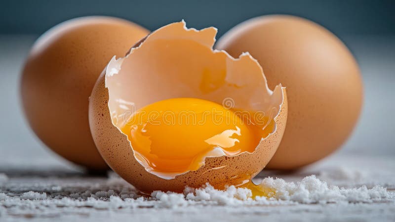 Chicken Egg Shell Cracked in Half, Egg Yolk and White Dropping Out ...