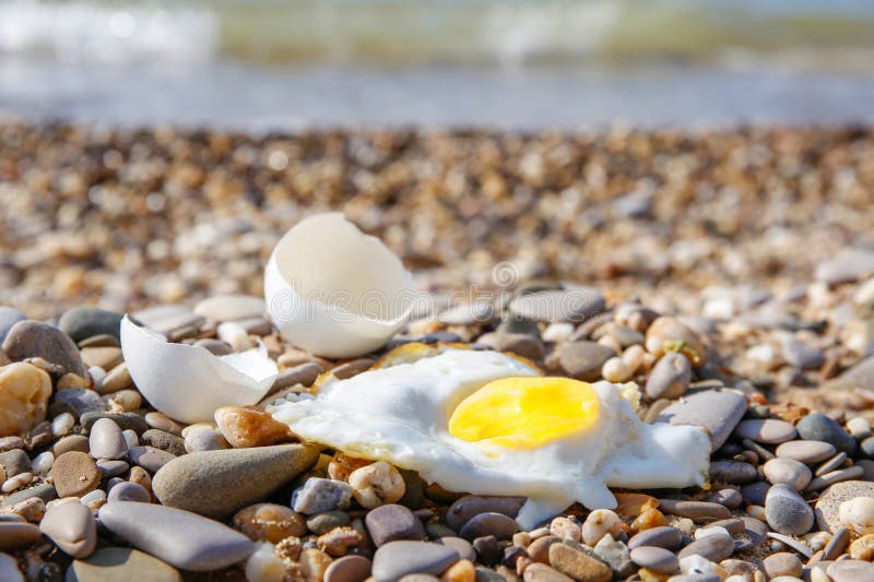 A Chicken Egg Was Fried in the Sand. Hot Weather on the Beach Stock ...