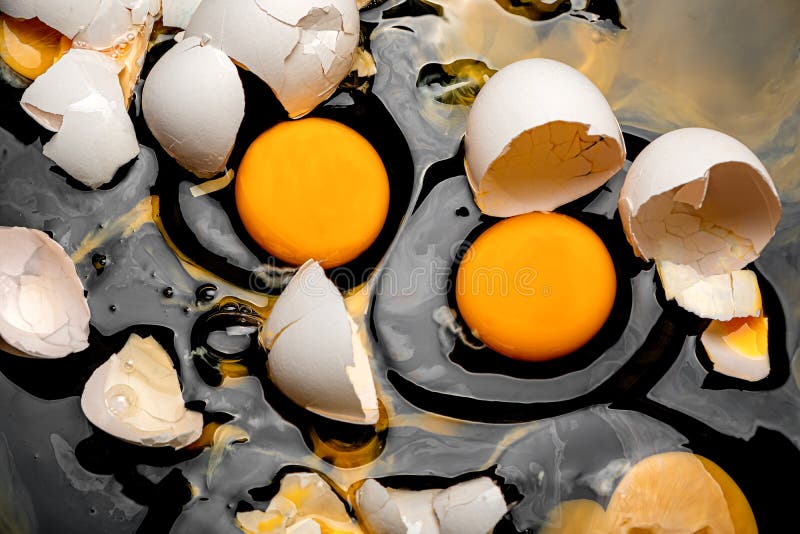 Chicken Eggs Broken on the Table. Split Shell Stock Photo - Image of ...