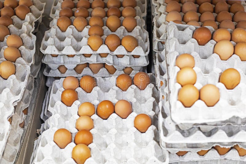 Chicken Eggs in Cardboard Containers on the Counter in a Store. Stock ...
