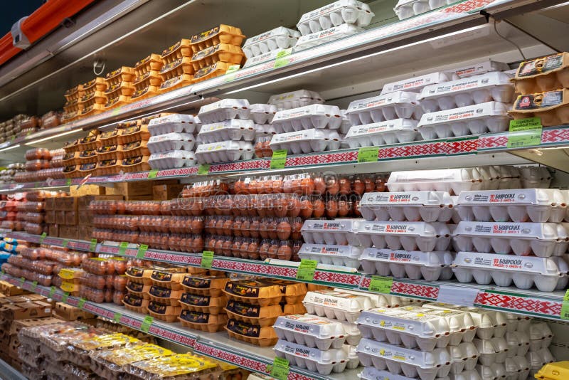 Chicken Eggs on the Store Shelf. Minsk, Belarus, 2022 Editorial Image ...