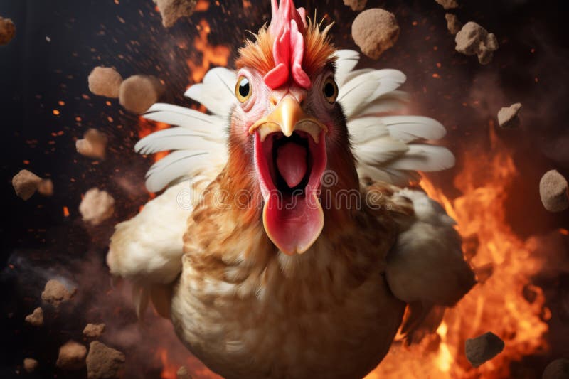 Chicken with an Exaggerated, Shocked Expression, Set Against a Backdrop ...