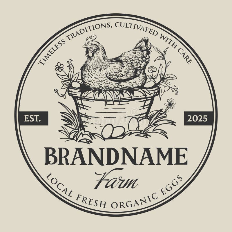 Vintage Black and White Farm Hen Logo Design Template Stock Vector ...