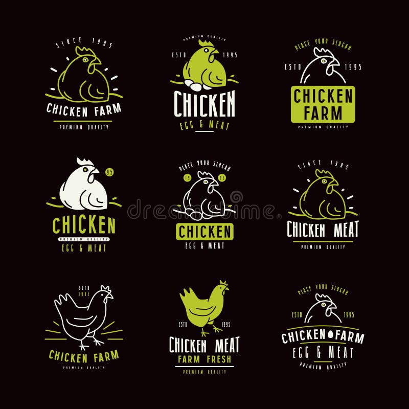 Chicken Farm Labels and Emblems Stock Vector - Illustration of contour ...