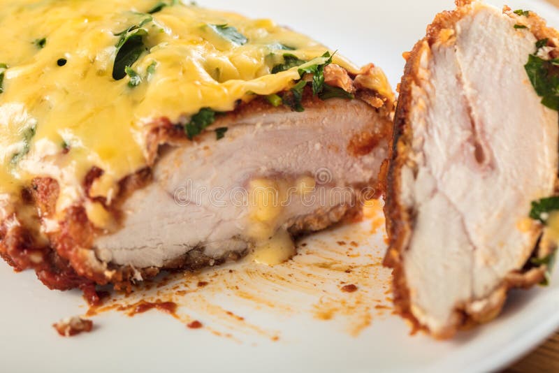 Chicken fillet with cheese stock image. Image of break - 85041567