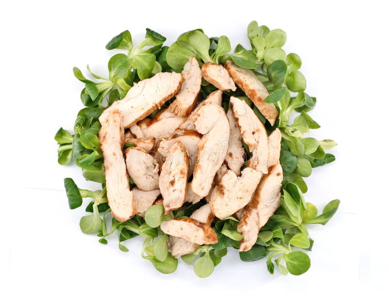 Chicken Fillet Cut into Small Pieces on Bed of Salad. Stock Photo ...