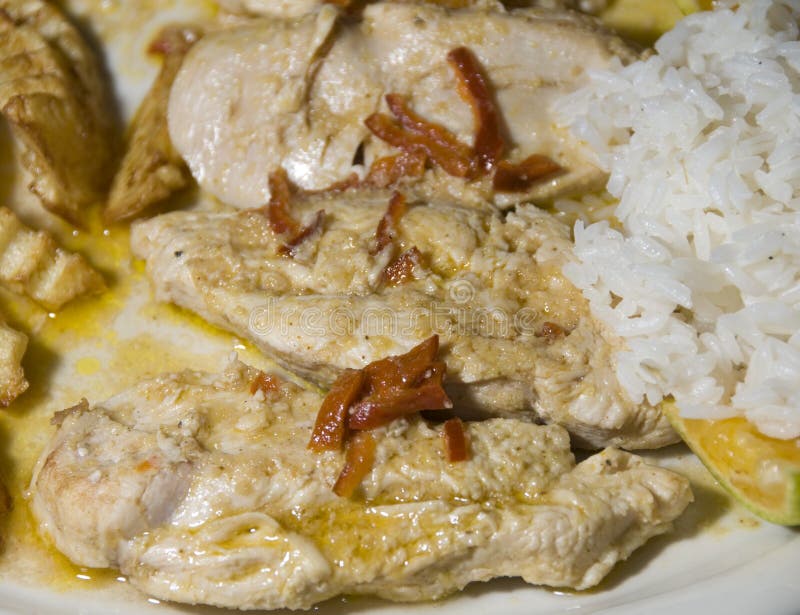 Chicken Fillet Nicaragua Style with Rice Stock Image - Image of strips ...