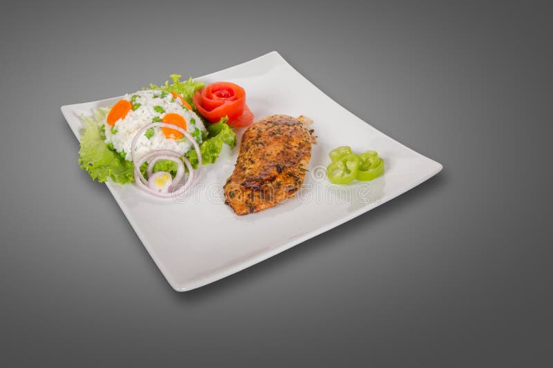 Chicken fillet on plate stock photo. Image of rice, dish - 39418574